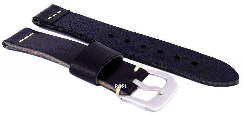 Black Ratio Brand Leather Watch Strap 20mm - ratiostraps.com